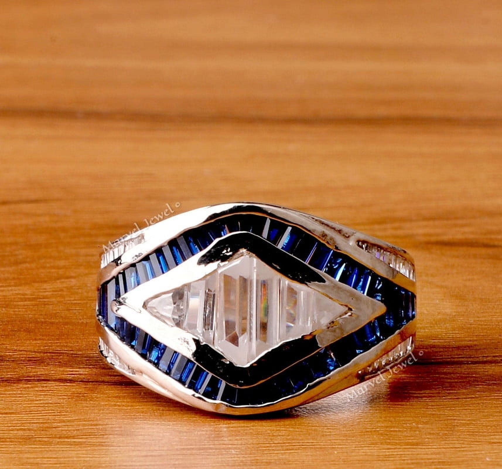 Channel Set Diamond Ring, Baguette Cut Diamond Ring, Blue Sapphire Halo ...