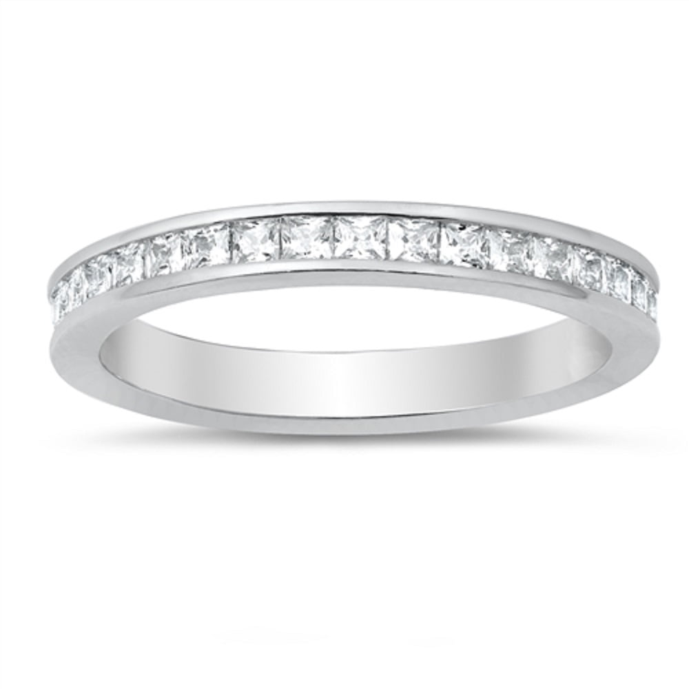 Channel Set Square Clear CZ Eternity Ring Sterling Silver Size 10 ...