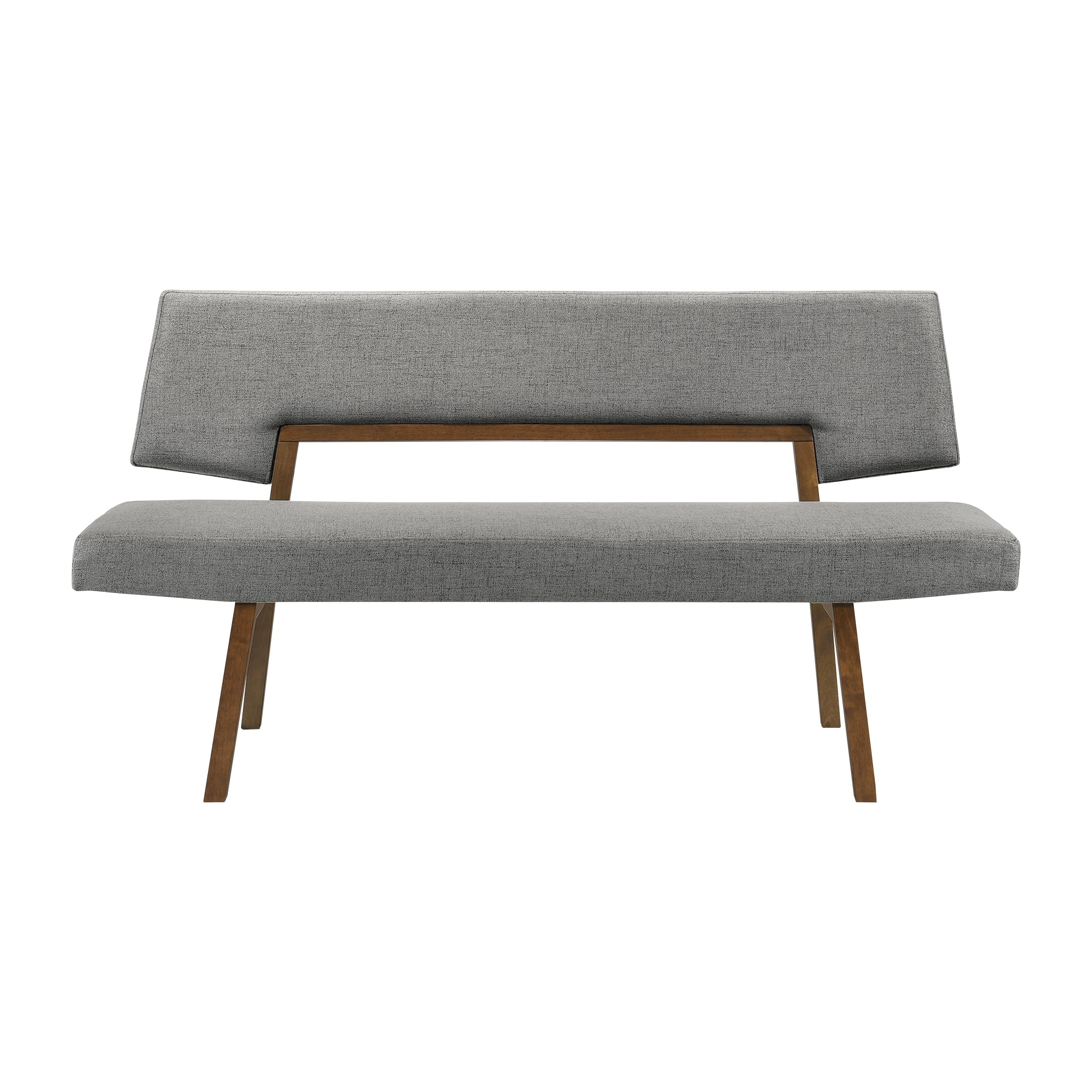 Channell Wood Dining Bench in Walnut Finish with Charcoal Fabric ...