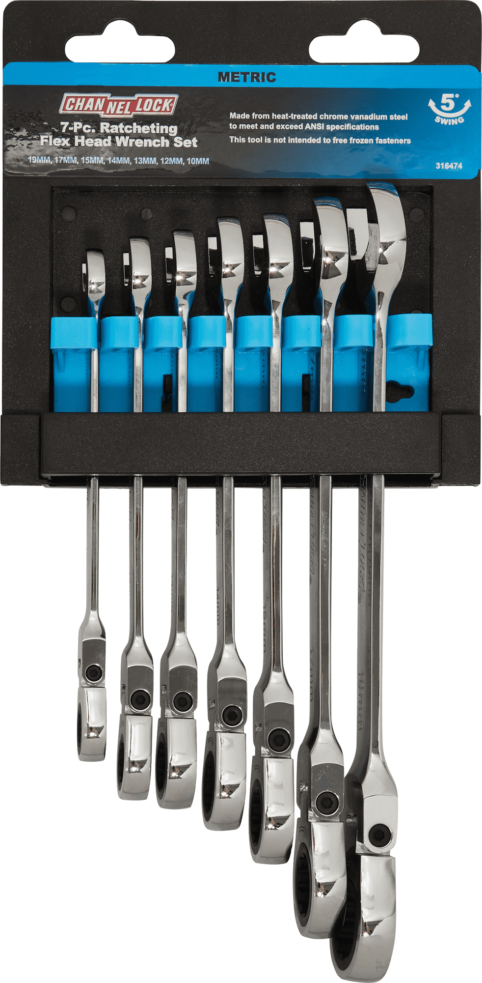 Channellock 7-Piece Metric Flex Head Ratcheting Combination Wrench Set ...