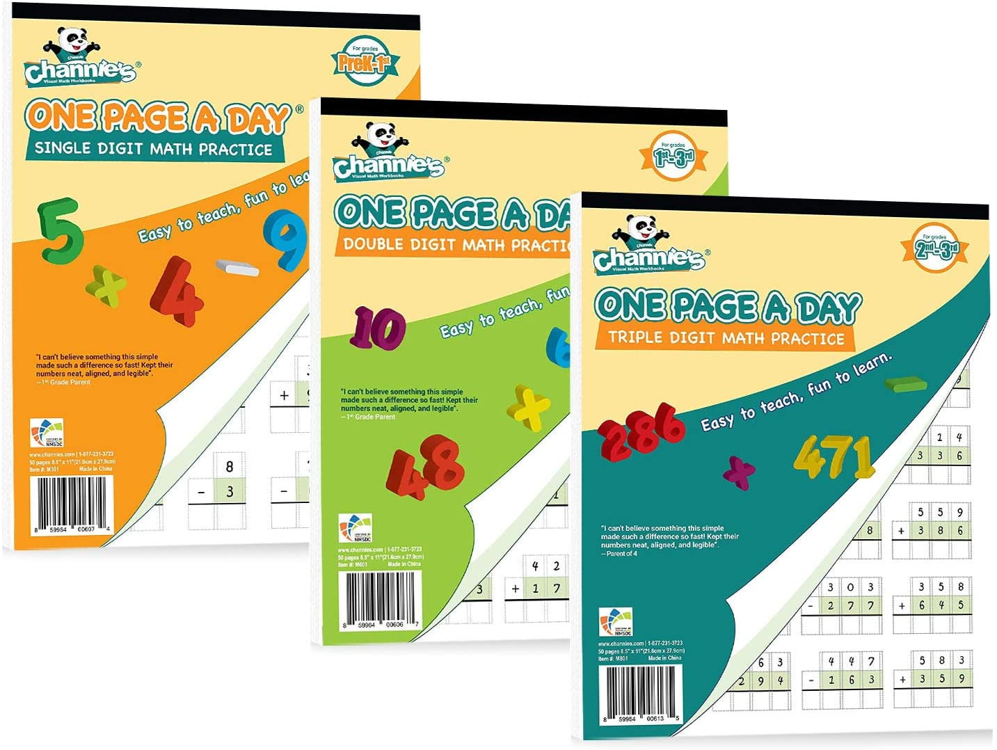 Channie’s One Page A Day Single, Double, Triple Digit Math Practice ...