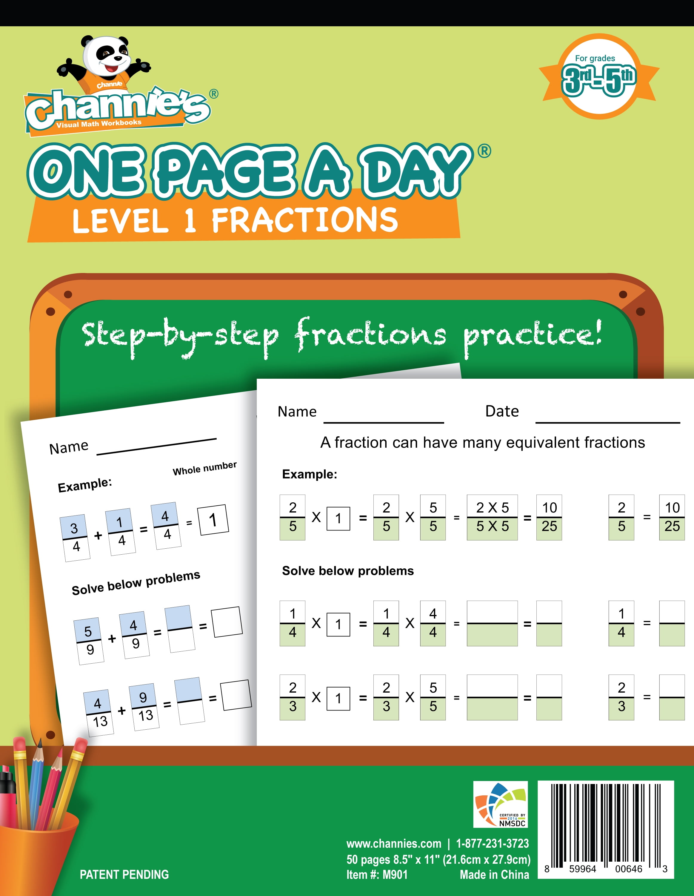 Channie's One Page A Day Workbook, Beginner Fraction Math Practice ...