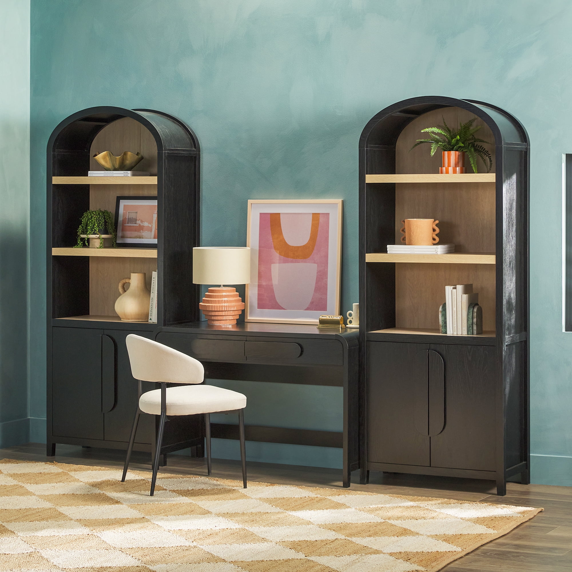 Chantelle Writing Desk with 2 Cabinet Bookcase - Black - Walmart.com