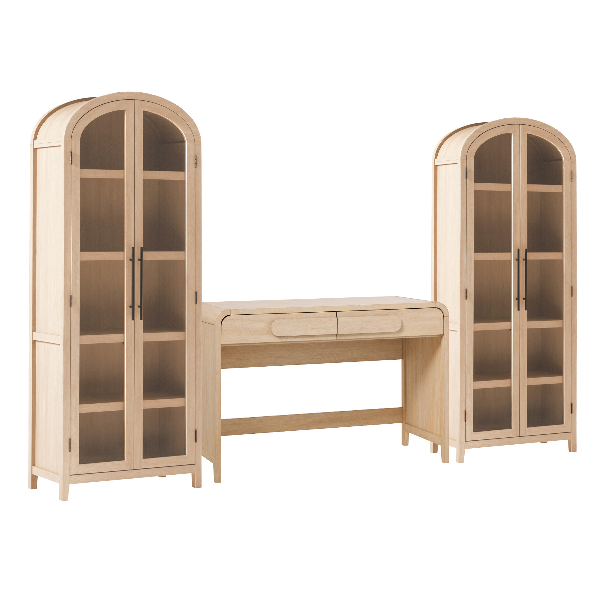 Chantelle Writing Desk with 2 Glass Bookcase - Coastal Oak - Walmart.com