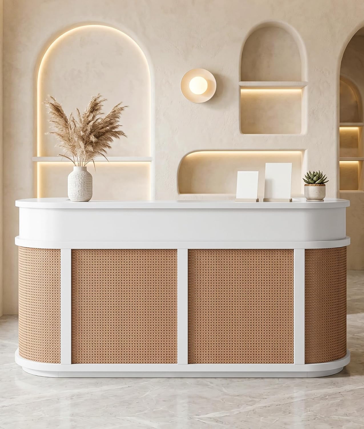Chantmo L Shaped Modern Wooden Commercial Reception Desk 78 inch ...