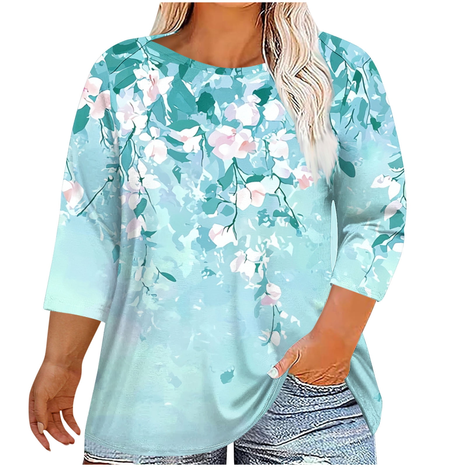 ChaoHeng 3/4 Length Sleeve Womens Tops Summer Fashion Woman Round Neck ...