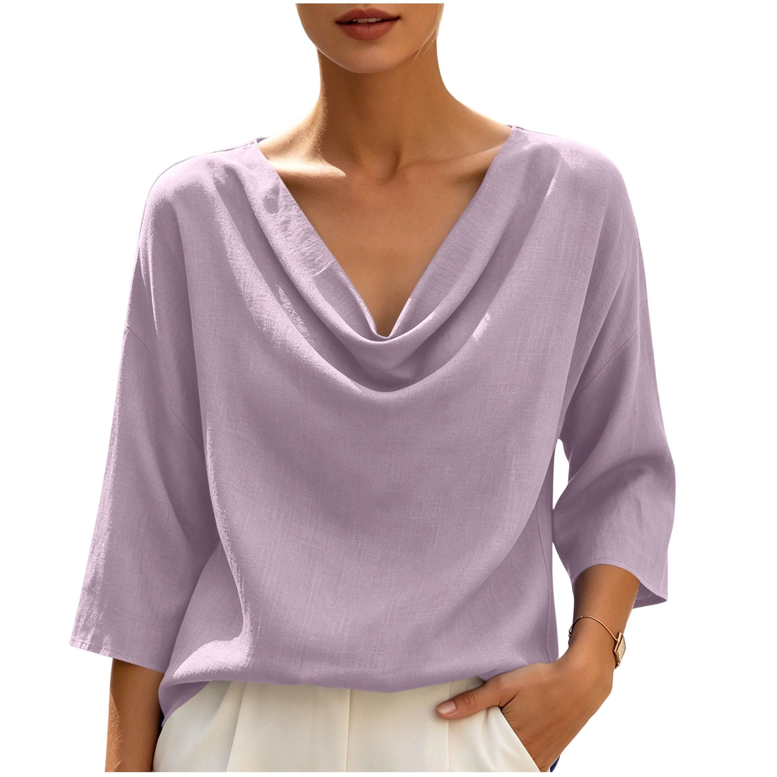 ChaoHeng 3/4 Length Sleeve Womens Tops V Neck Summer Women Plus Size V ...