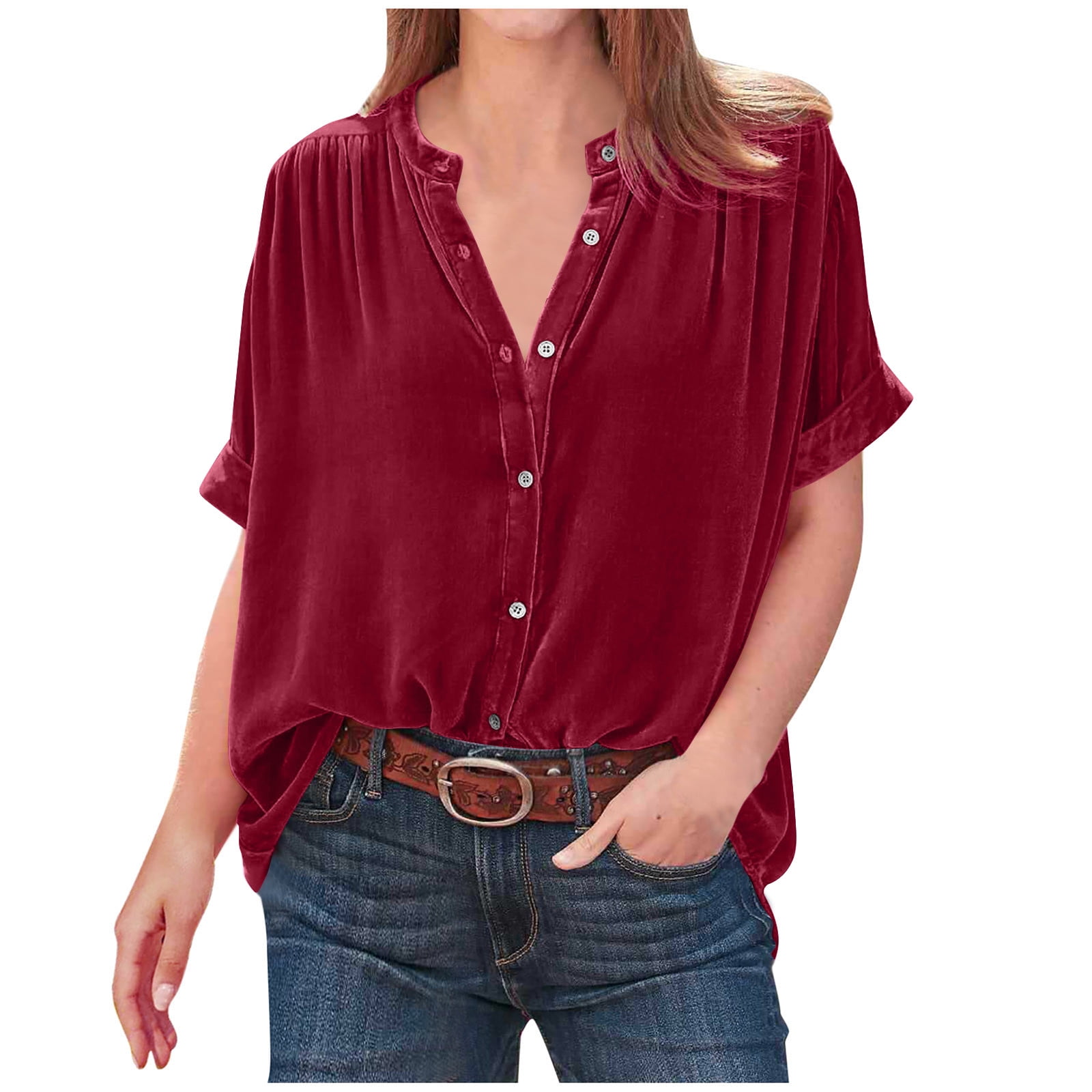 ChaoHeng Blouses for Women Women's Temperament Gold Velvet Solid Color ...