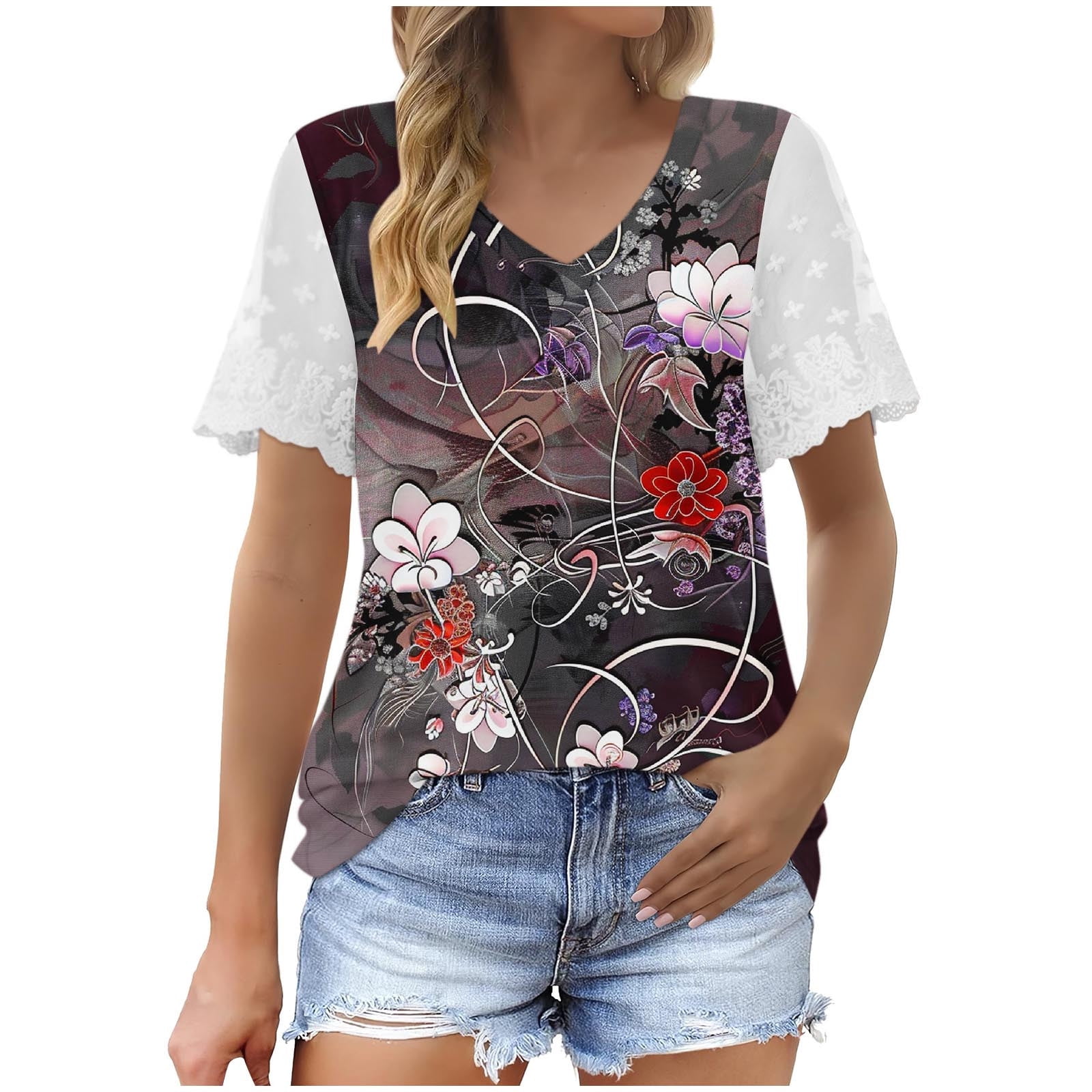 ChaoHeng Tops for Women Printed Tops with Sleeves Fashion Woman Casual ...