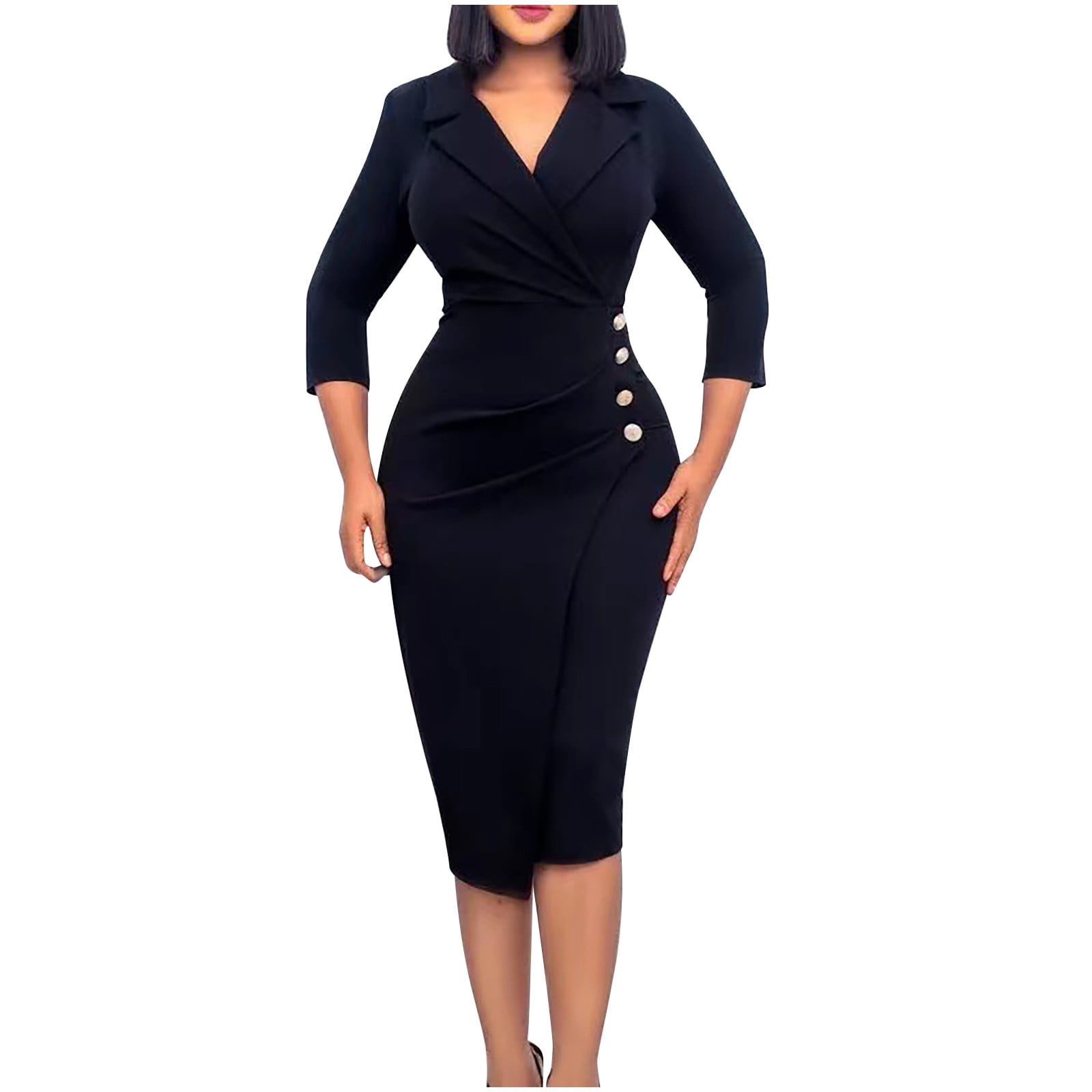 ChaoHeng Dresses Long Sleeve for Women Deals Dresses for Women Women Business Wear Lapel Solid ...