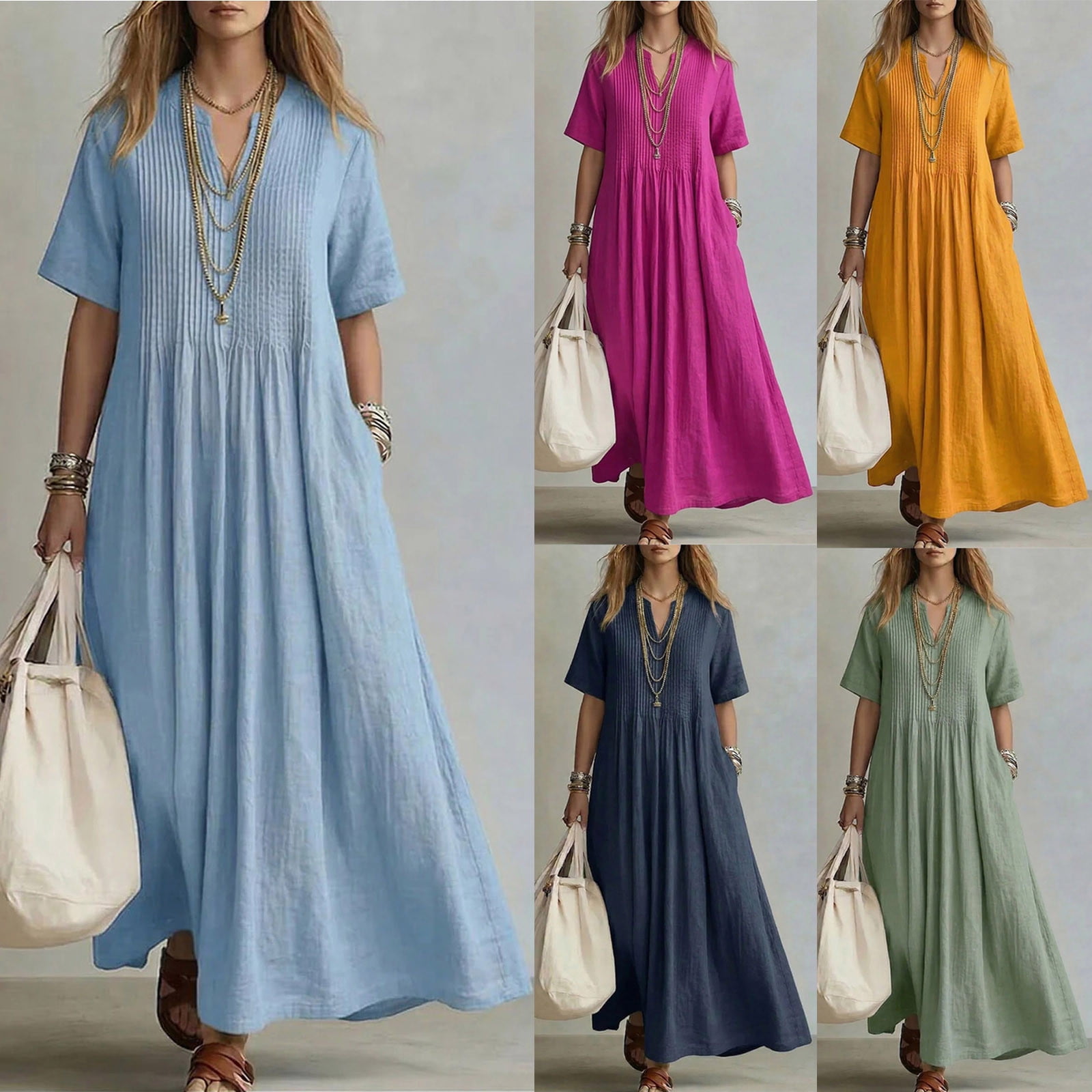 ChaoHeng Dresses for Women 2026 Dresses for Women 2026 Solid V Neck ...