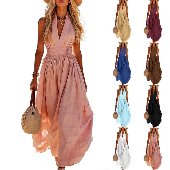 ChaoHeng Dresses for Women Maxi Dresses for Women Solid V Neck ...