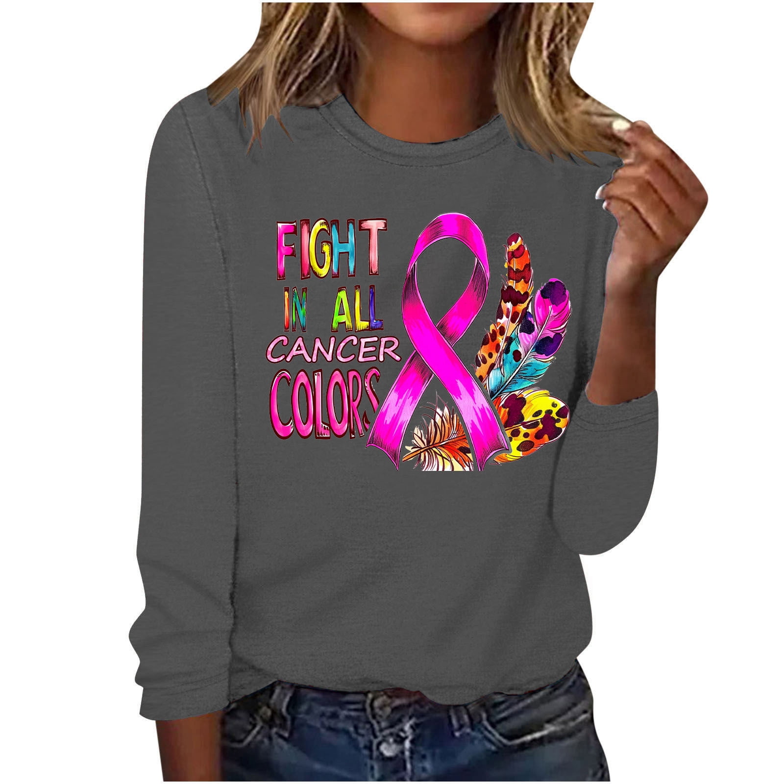 ChaoHeng Fall Tops for Women Women's Breast Cancer Awareness Top,Pink ...