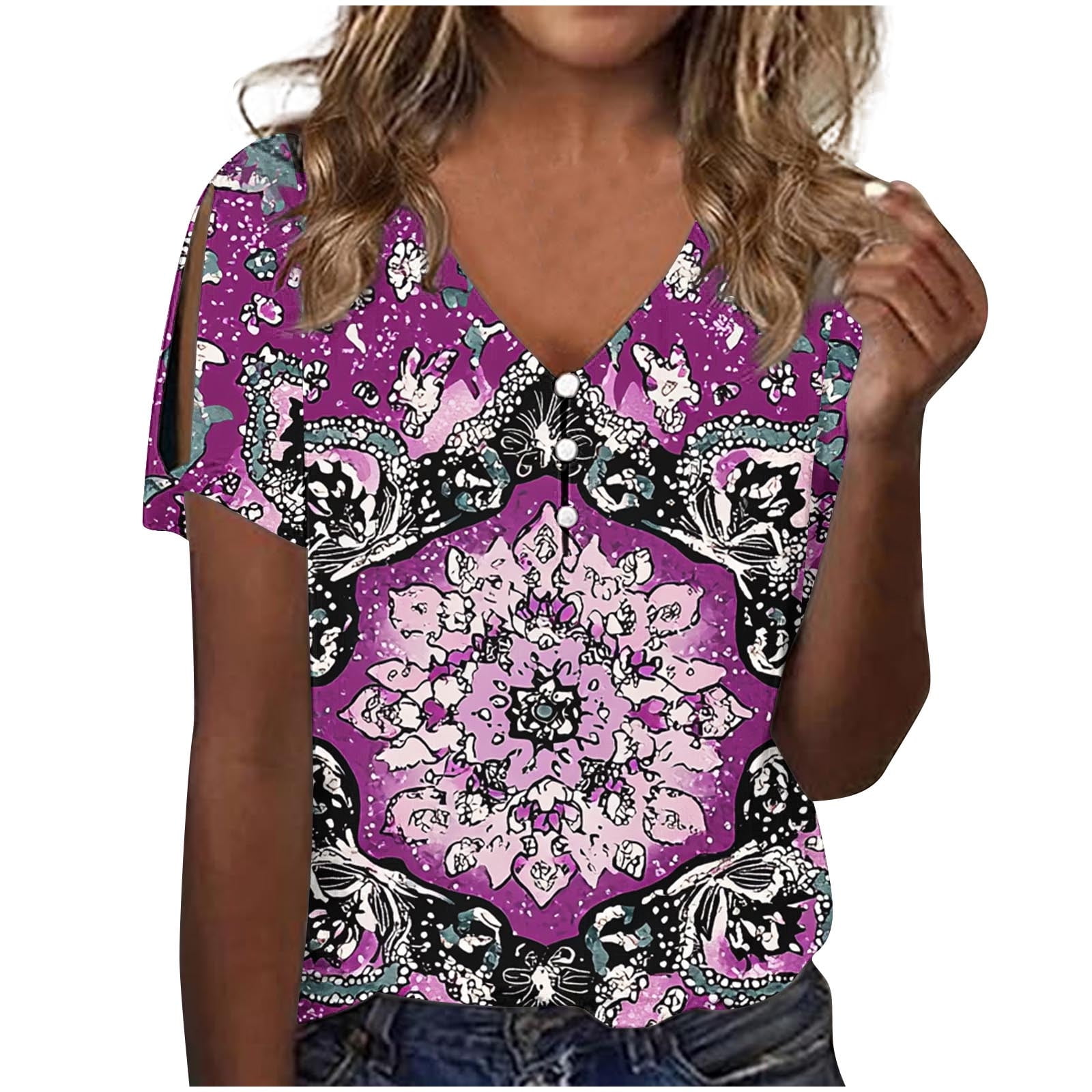 ChaoHeng Going Out Tops for Women Lace Women's Printed Blouses Short ...