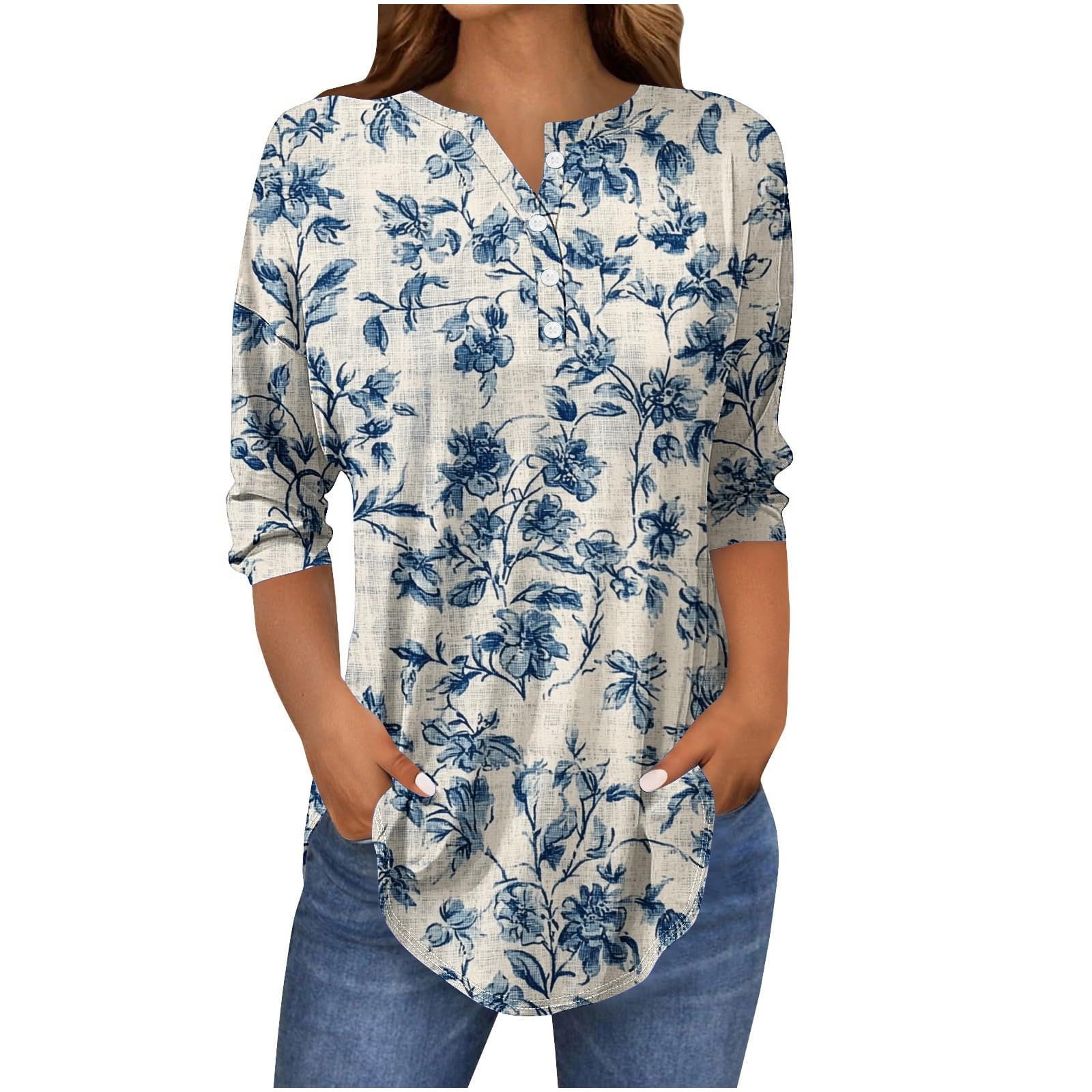 ChaoHeng Going Out Tops for Women Summer Women's Printing Blouses 3/4 ...