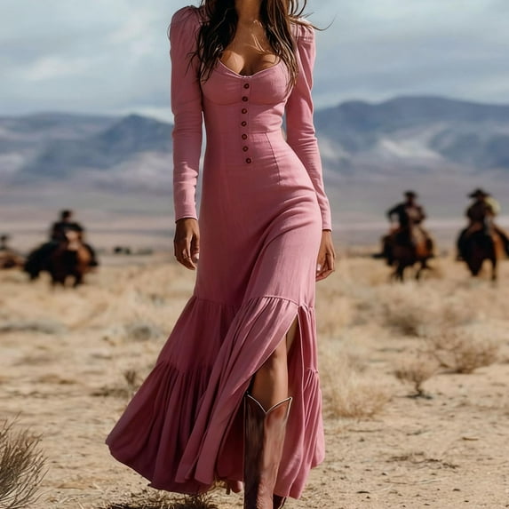 ChaoHeng Holiday Dresses for Women Women's Western Style Button Dress V ...