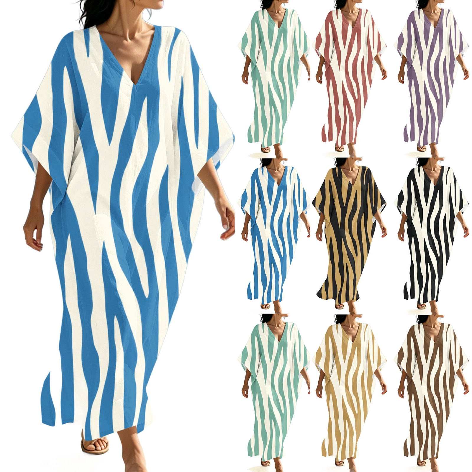 ChaoHeng Maxi Dresses for Women Dresses for Women V Neck Striped Print ...
