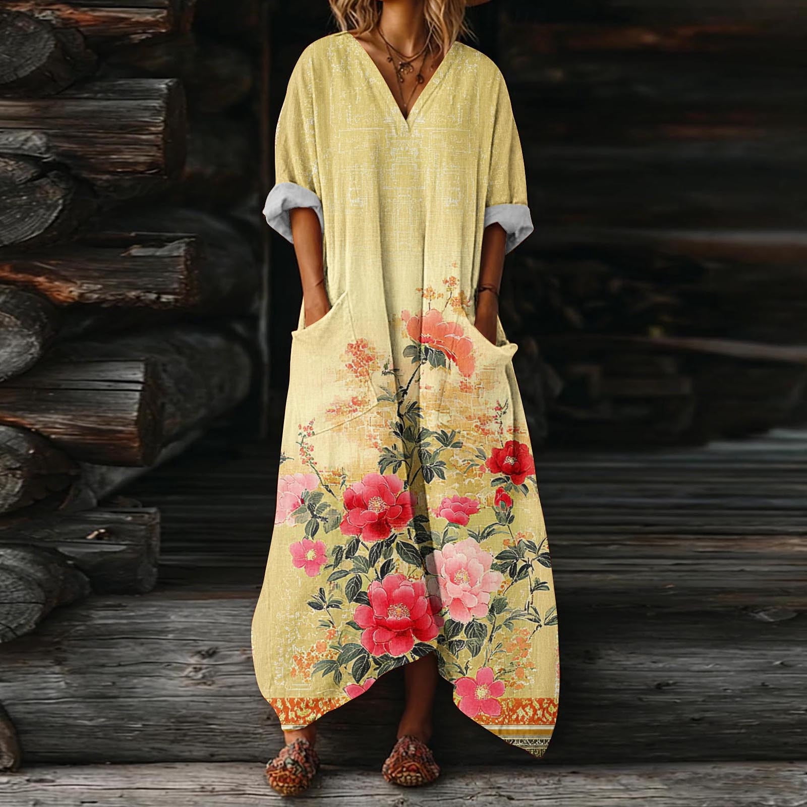 ChaoHeng Summer Dress Summer Dresses for Women Vintage Floral Print V ...