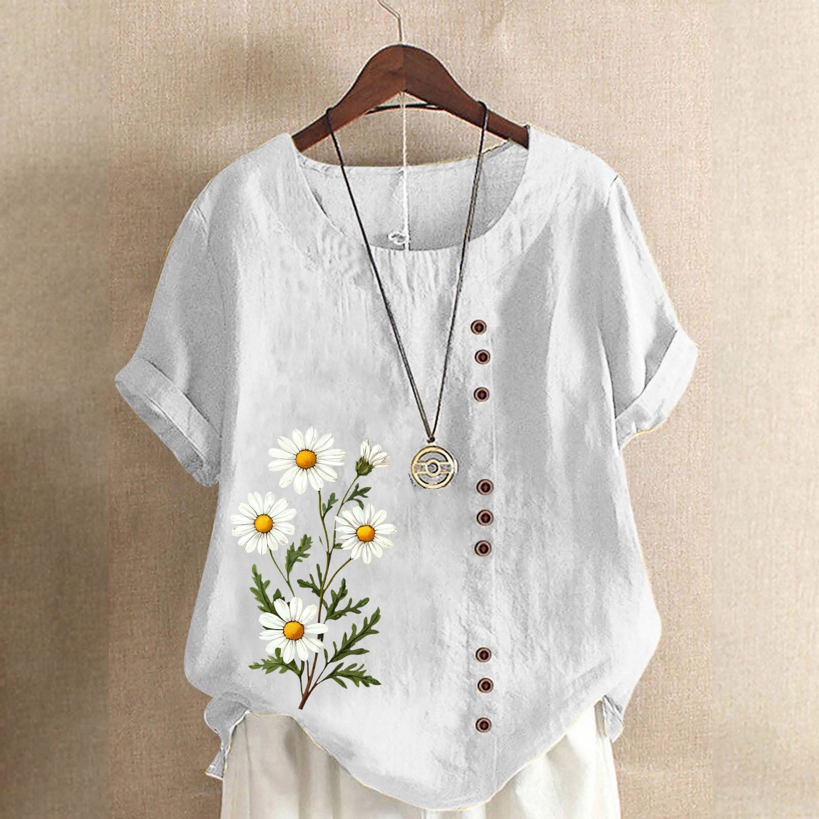 ChaoHeng Summer Tops for Women Women's Plus Size Floral Print T-Shirt ...