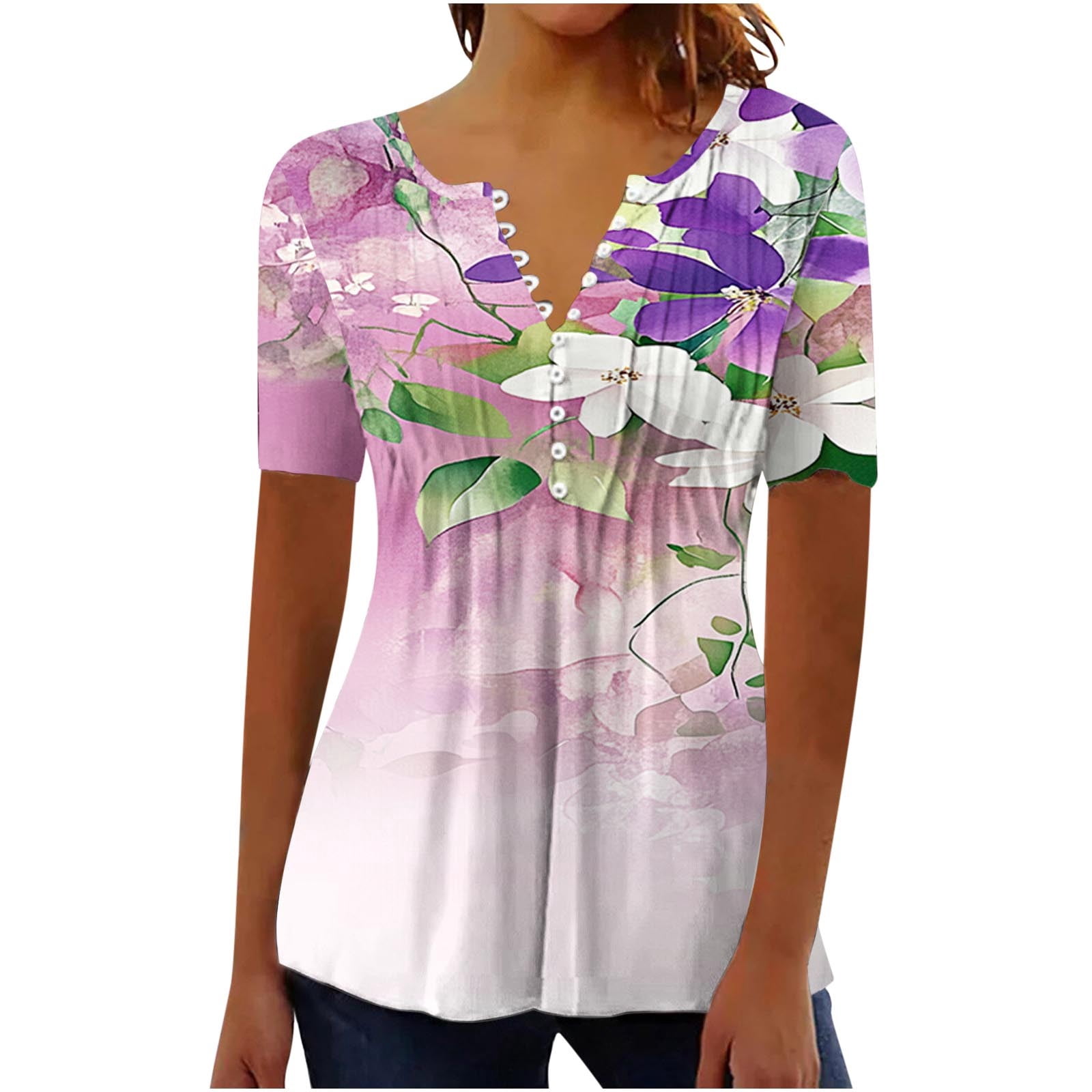 ChaoHeng Summer Tops for Women Women's Printed Pullover Short Sleeved ...