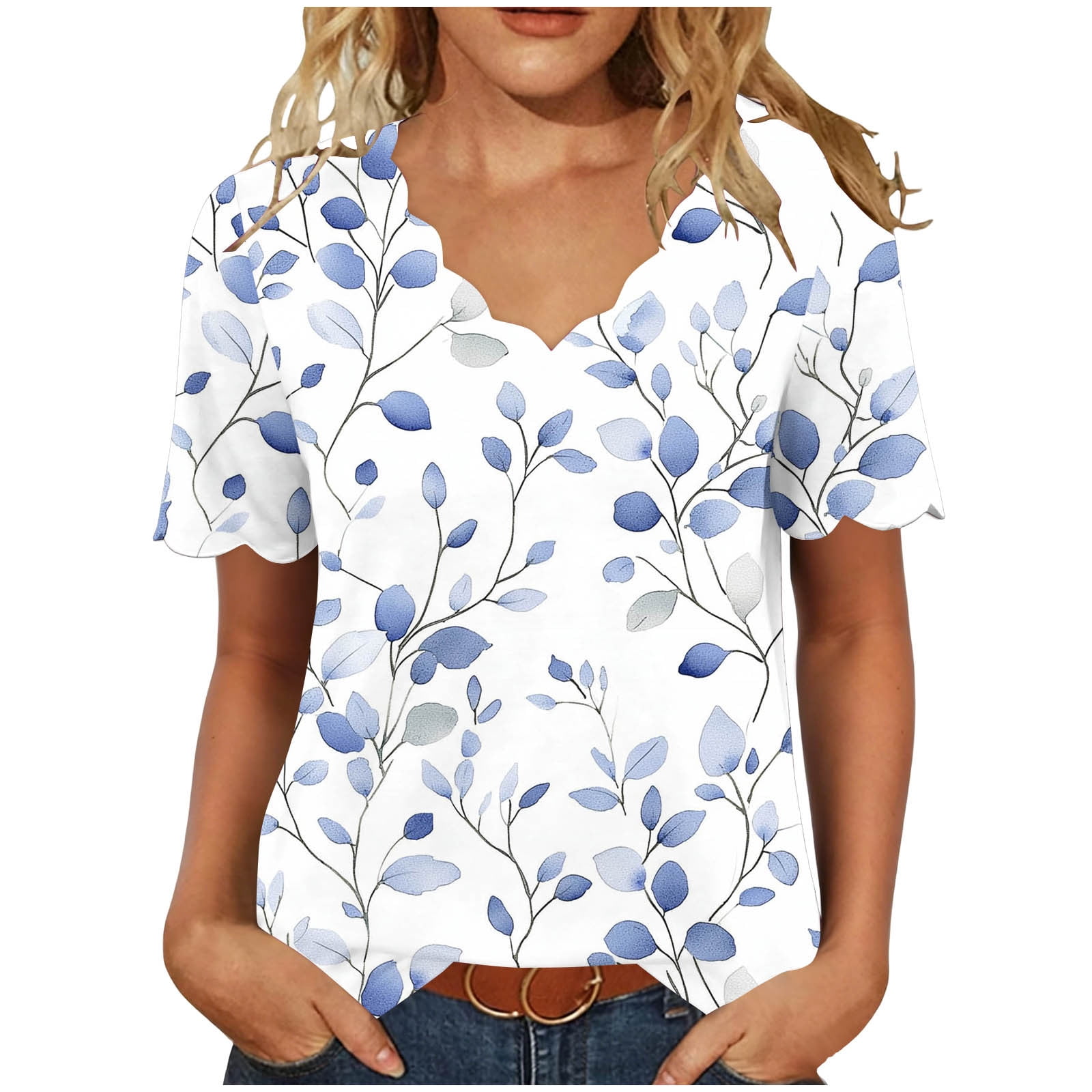 ChaoHeng Summer Tops for Women Women's Short Sleeved V-Neck Casual ...
