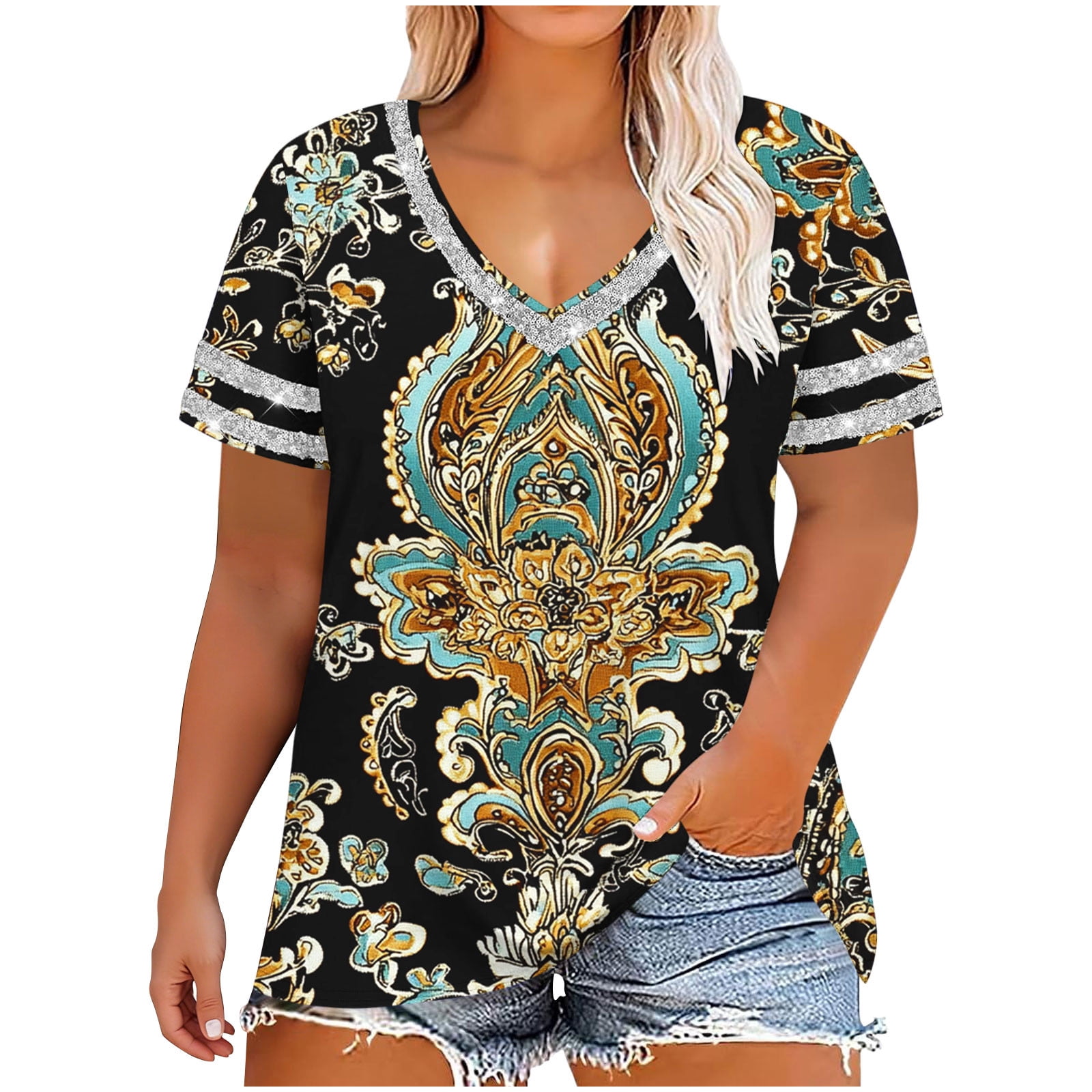 ChaoHeng Tops for Women Trendy Women's Oversized-neck Short Sleeved ...