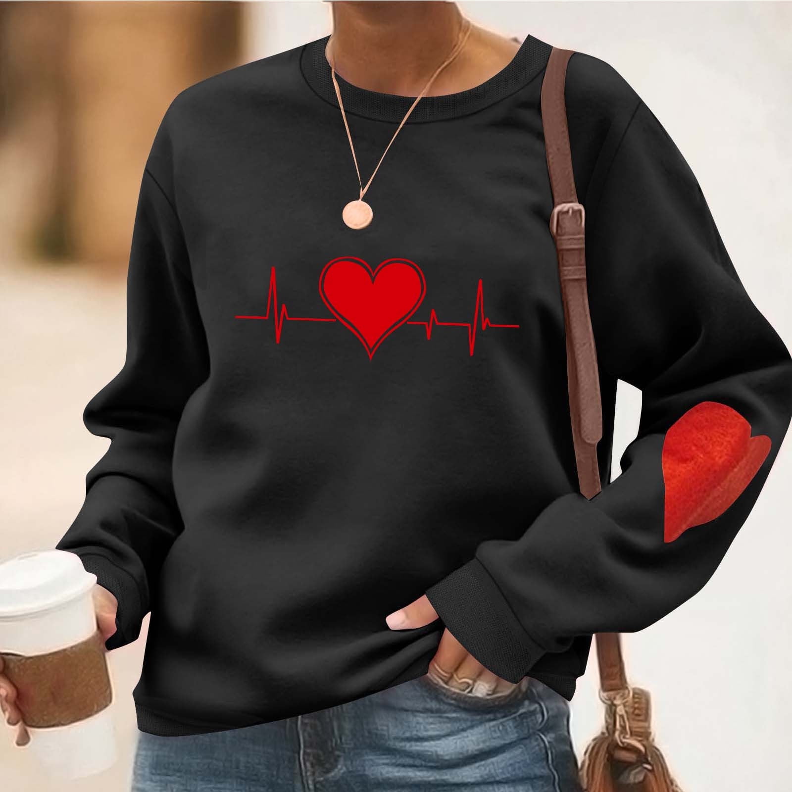 ChaoHeng Valentine Pullover Long Sleeve Tops Women's Heart Print ...