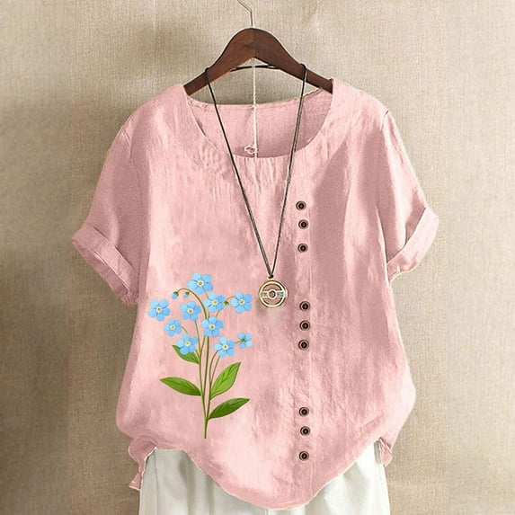 ChaoHeng Women Short Sleeve Blouses Women's Plus Size Floral Print T ...