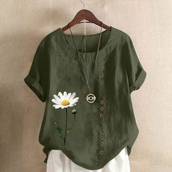 ChaoHeng Women Short Sleeve Blouses Women's Plus Size Floral Print T ...
