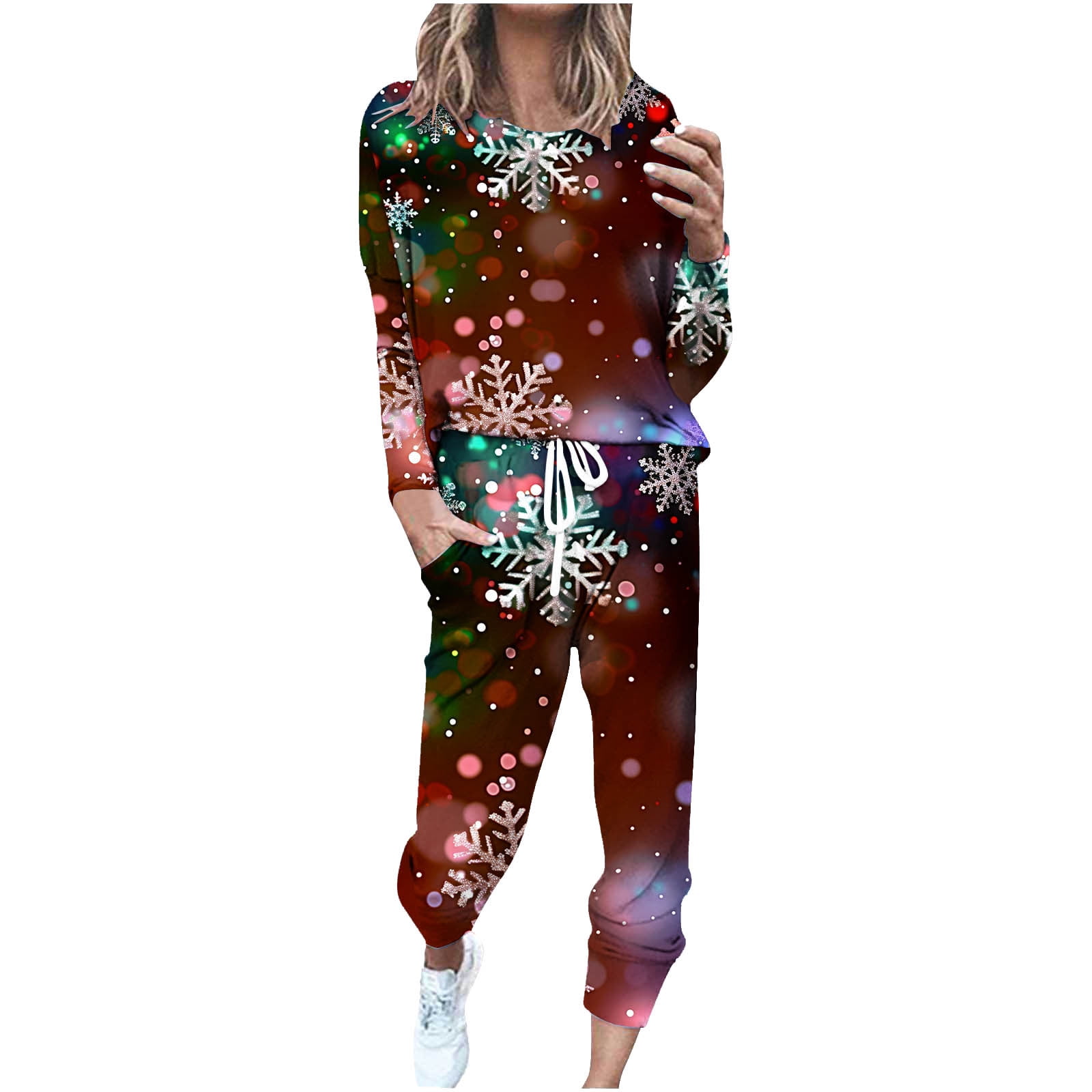 ChaoHeng Women's Fashionable Christmas Print Long Sleeve Round Neck ...