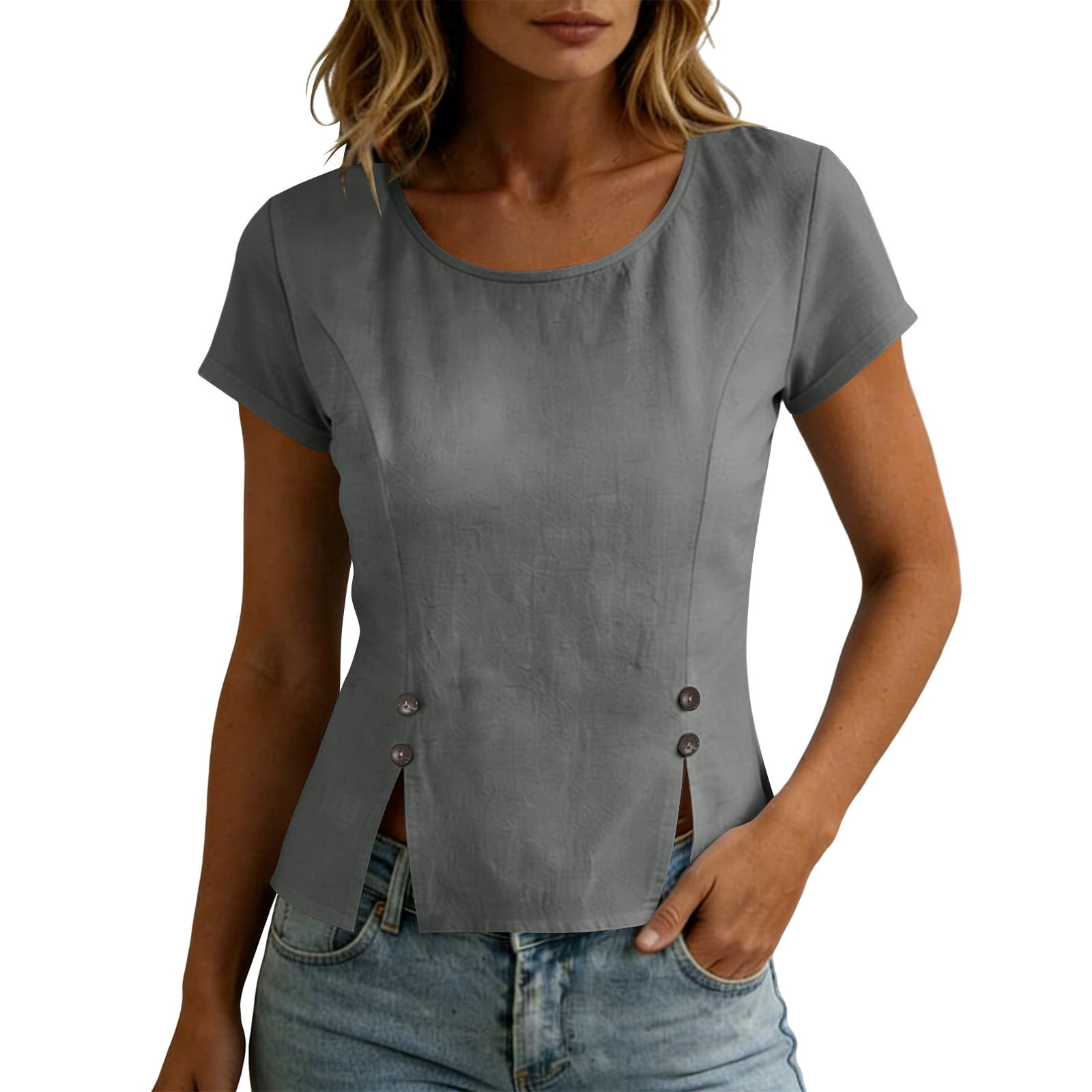 ChaoHeng Womens Casual Tops Womens Casual Tops Summer Round Neck Short ...