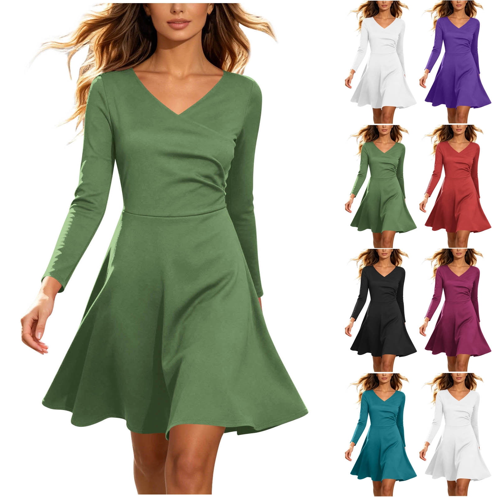 ChaoHeng Womens Dresses Summer Dresses for Women Solid V Neck Long ...