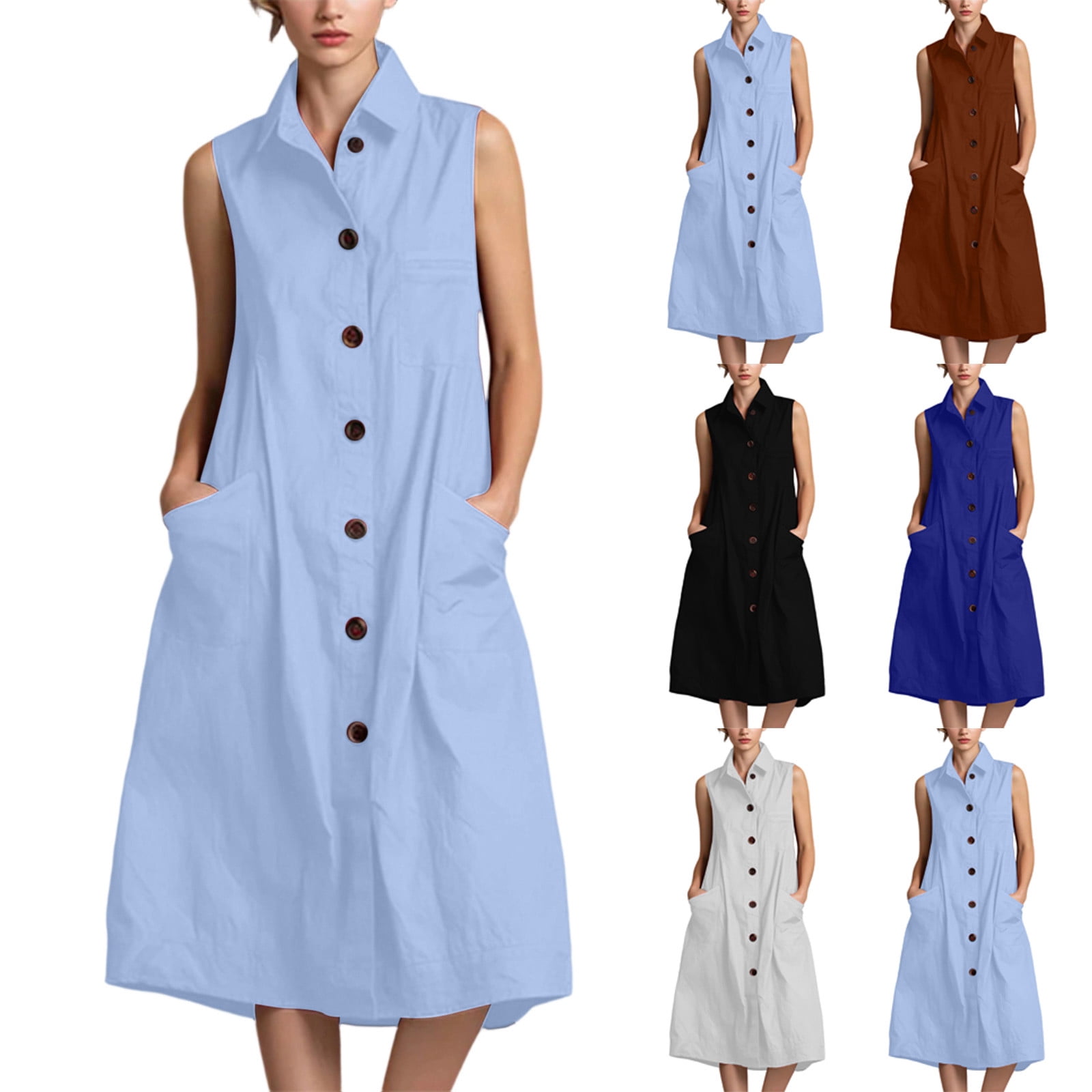 ChaoHeng Womens Dresses Sundresses for Women Solid V Neck Button Up ...