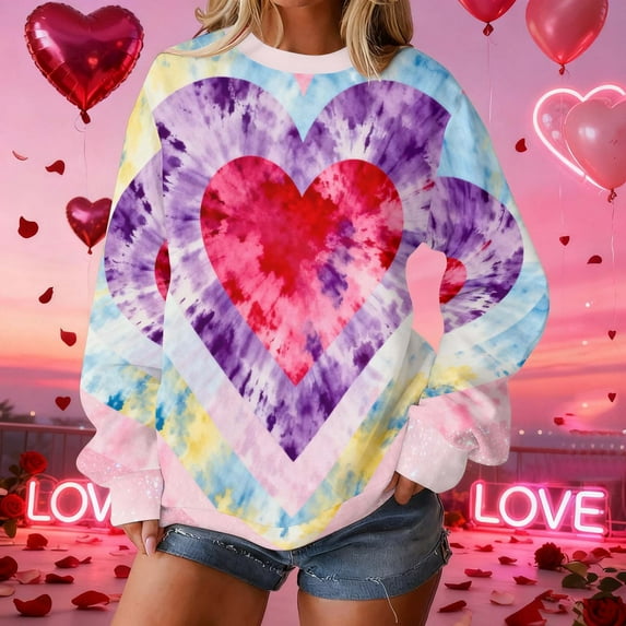 ChaoHeng Womens Long Sleeve Tops Women's Valentine's Heart Print ...