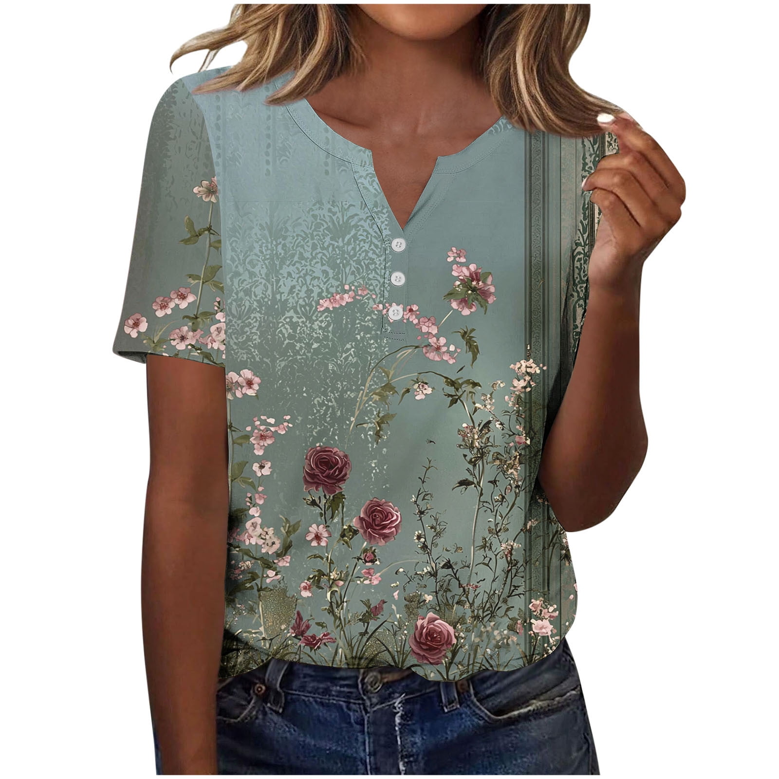 ChaoHeng Womens Spring Tops Women's Fashion Printed Short Sleeves ...