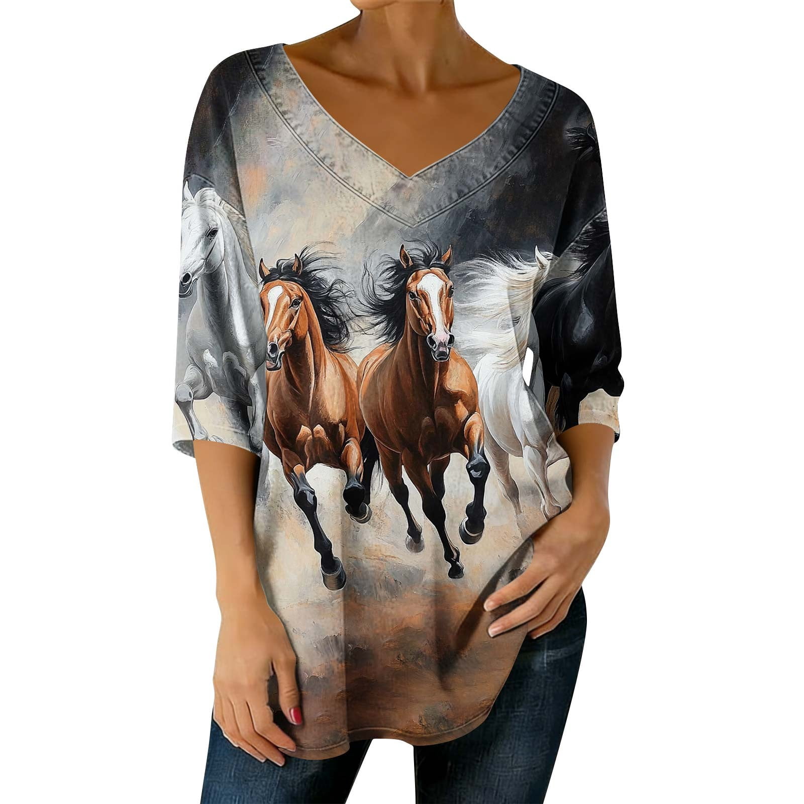 ChaoHeng Womens Summer Tops with Sleeves Women's 3/4 Sleeve V-neck ...