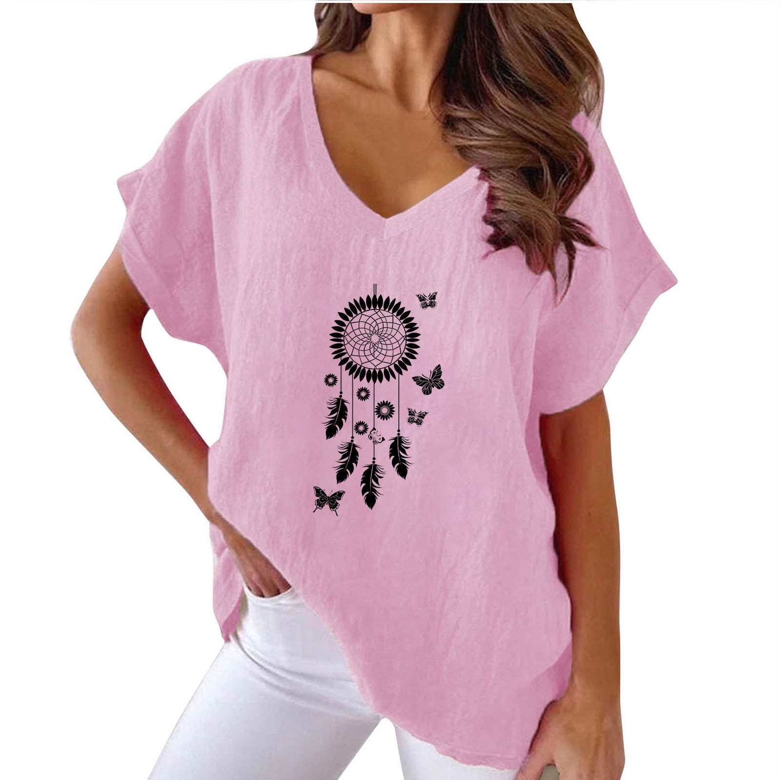 ChaoHeng Womens Tops Plus Size Deals Trendy Short Sleeve Shirts for ...