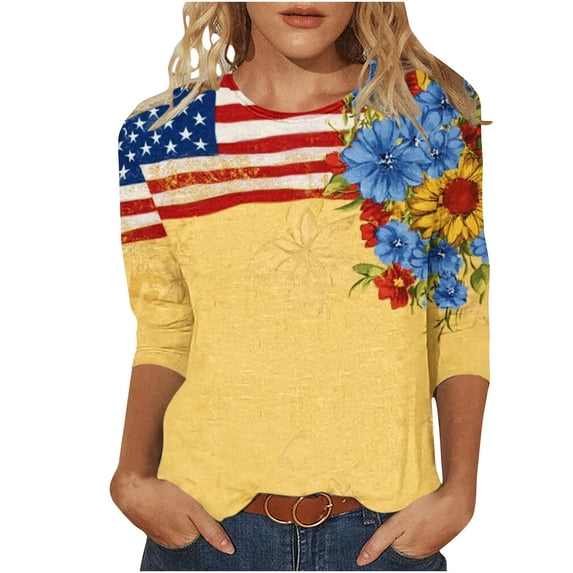 ChaoHeng Womens Tops Trendy Summer 3/4 Length Sleeve Womens Tops Cotton ...