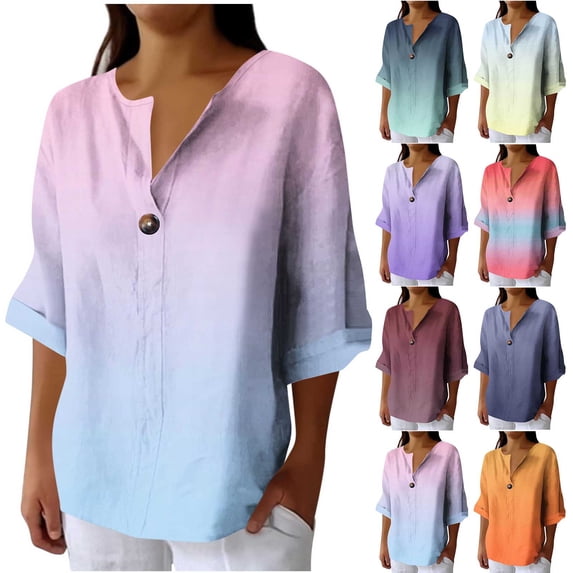 ChaoHeng Womens Tops Trendy Summer Plus Size Tops V Neck Button Loose ...