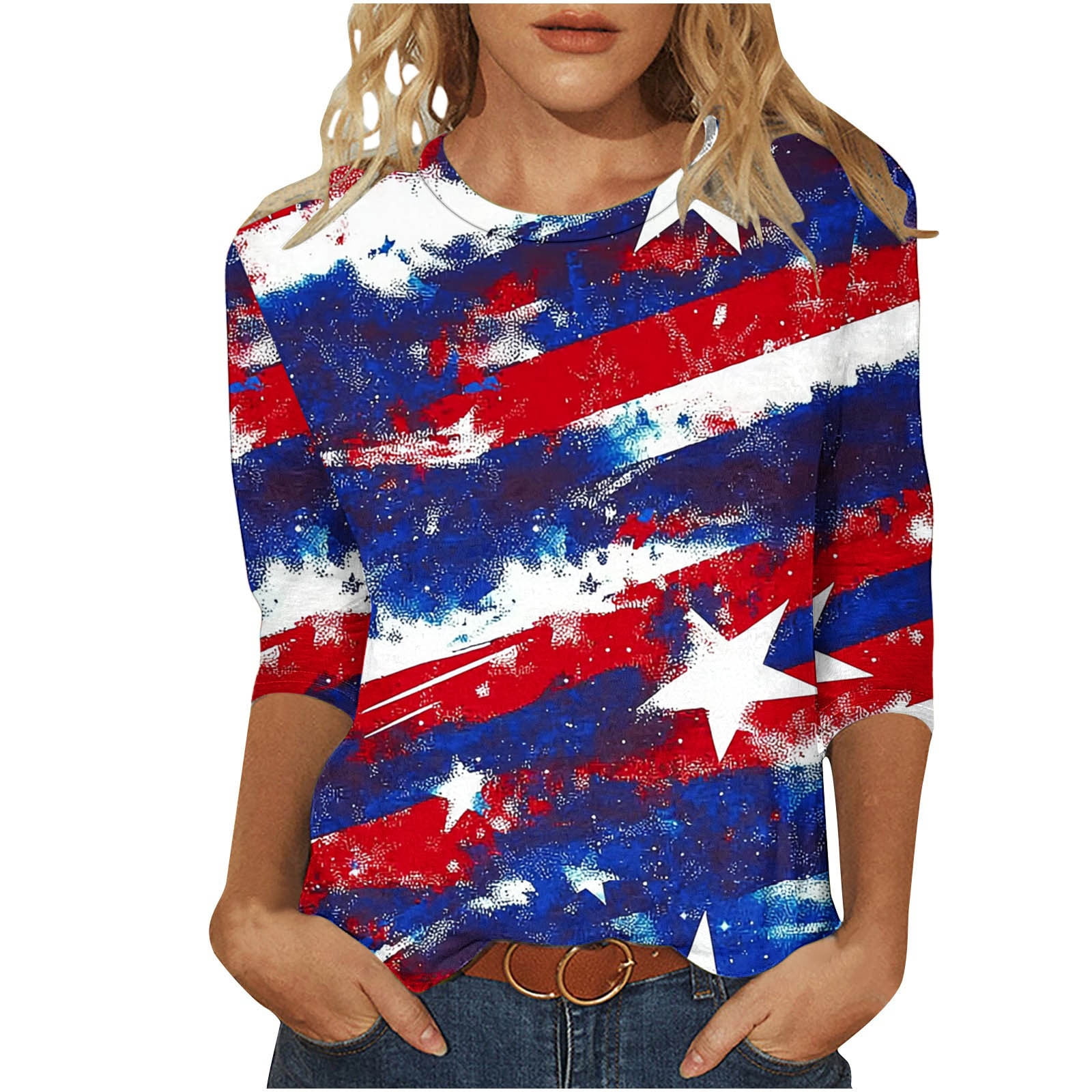 ChaoHeng Womens Tops Trendy Summer Womens Casual Tops 3/4 Sleeve ...