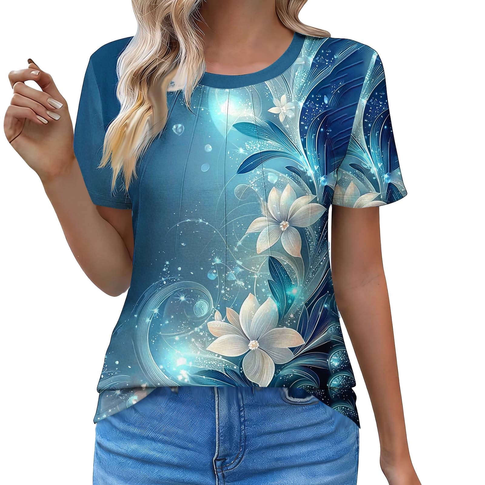 ChaoHeng Womens Tops Trendy Women's Round Neck Fashionable Casual Short ...