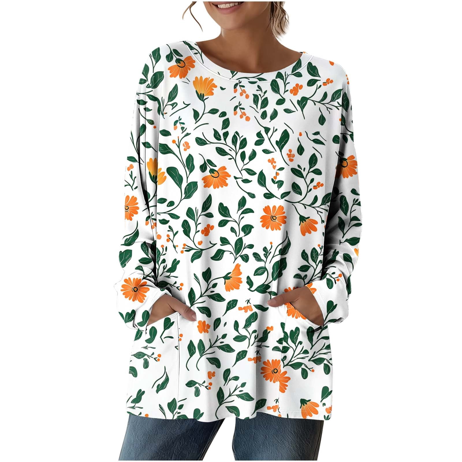 ChaoHeng Womens Tops Trendy Womens Casual Tops Cotton Long Sleeve Print ...
