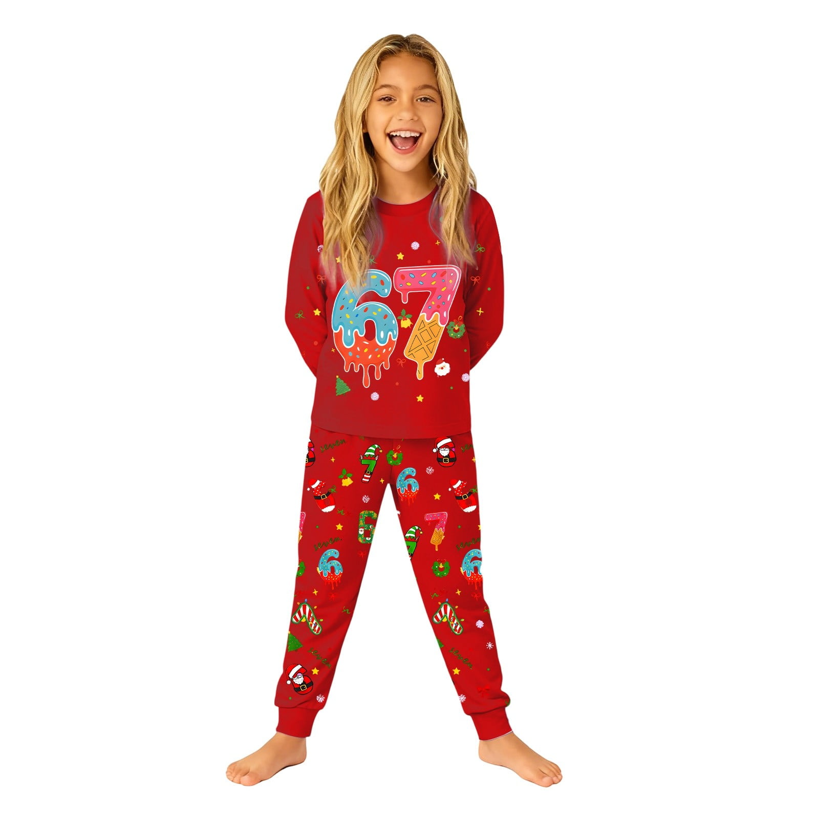 ChaoLingNeng 67 Christmas Shirt 67 Print Two Piece Long Sleeve Top and ...