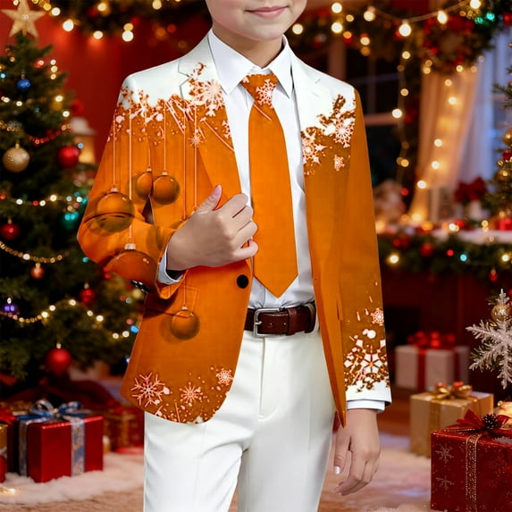 ChaoLingNeng Boys Blazer Casual Christmas Snowflake Santa Print Lapel ...