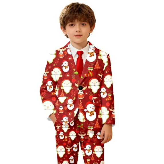 ChaoLingNeng Boys Blazer Casual Christmas Snowflake Santa Print Lapel ...