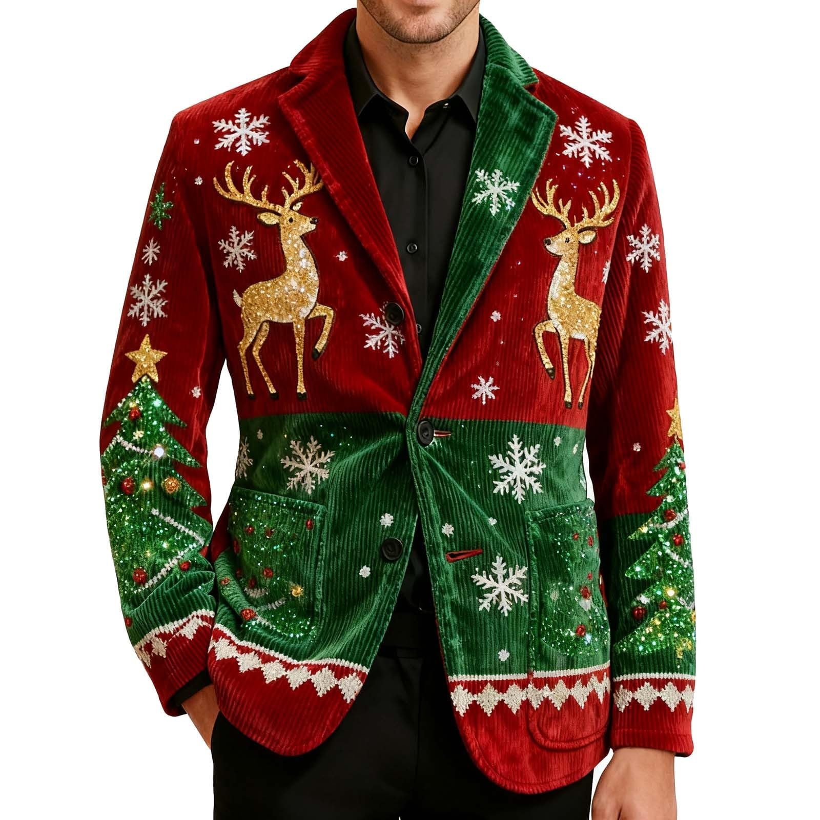 ChaoLingNeng Christmas Blazer Men Xmas Snowflake Shawl Lapel One Button ...