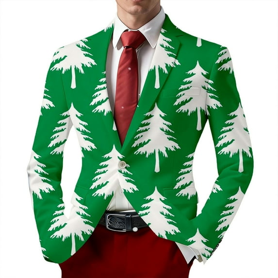 ChaoLingNeng Christmas Men's Casual Blazer Xmas Graphic Print Long ...