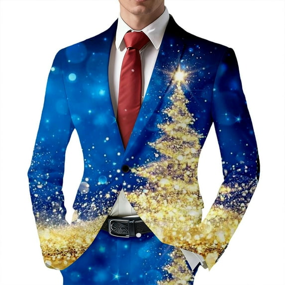 ChaoLingNeng Christmas Men's Casual Blazer Xmas Graphic Print Long ...