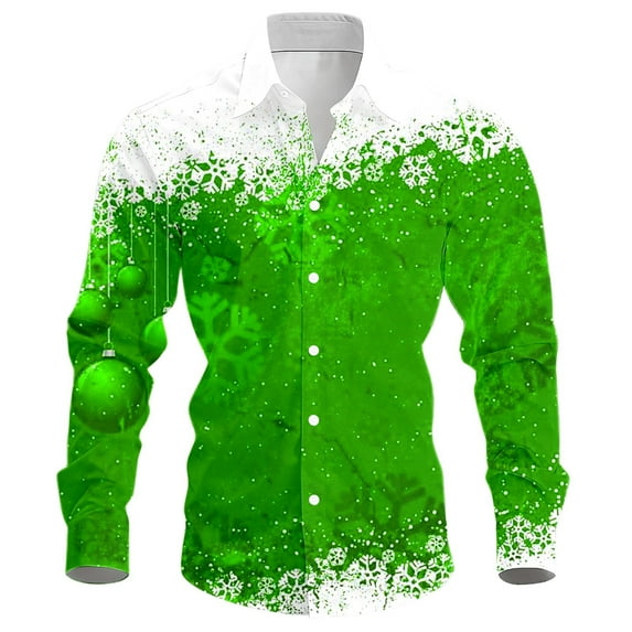 ChaoLingNeng Christmas Shirts for Men Long Sleeve Button Down Dress Shirt Novelty 3D Snowflake ...