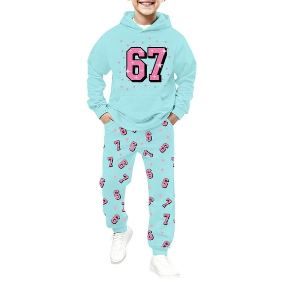 ChaoLingNeng Girls 2 Piece Outfits Long Sleeve Hooded Sweatshirt and ...